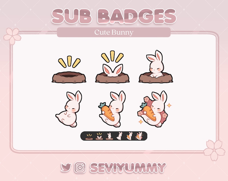 6 Twitch Sub Badges | Bunny | Rabbit | Pretty | Kawaii | Cute | Stream ...