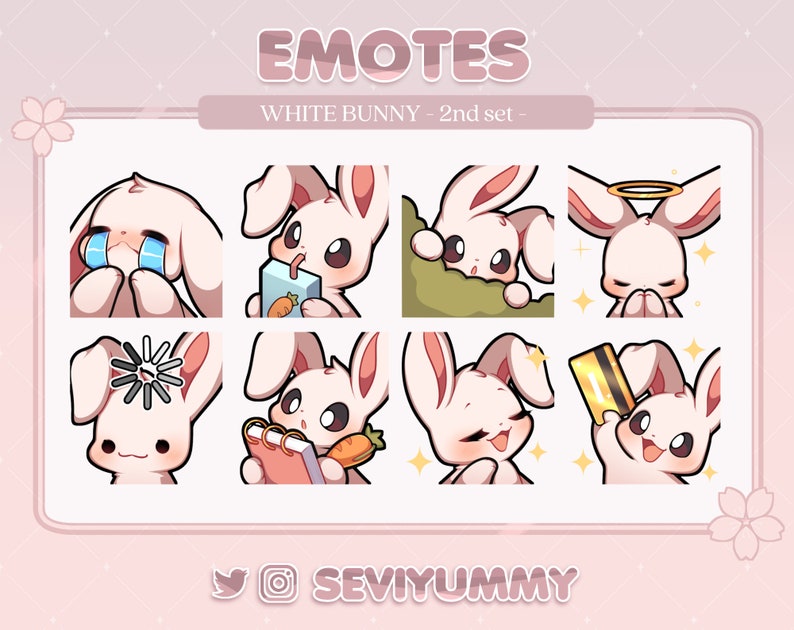 Cute White Bunny Emotes twitch/discord Kawaii Rabbit - Etsy