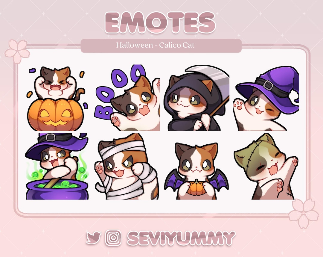 HALLOWEEN Calico Cat Emotes (twitch/discord) - Kawaii - Kitty - Neko ...