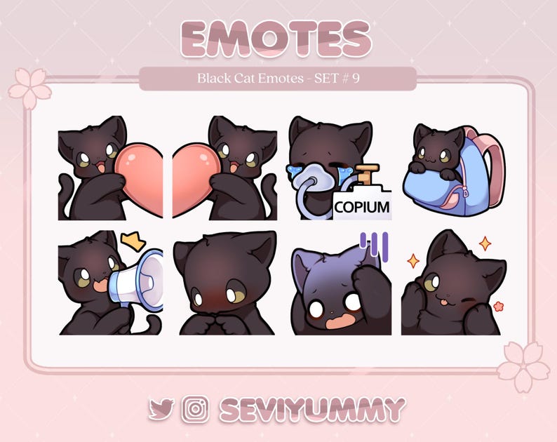 Set #9 Black Cat Emotes (twitch/discord) - Kawaii - Kitty - Neko - Etsy
