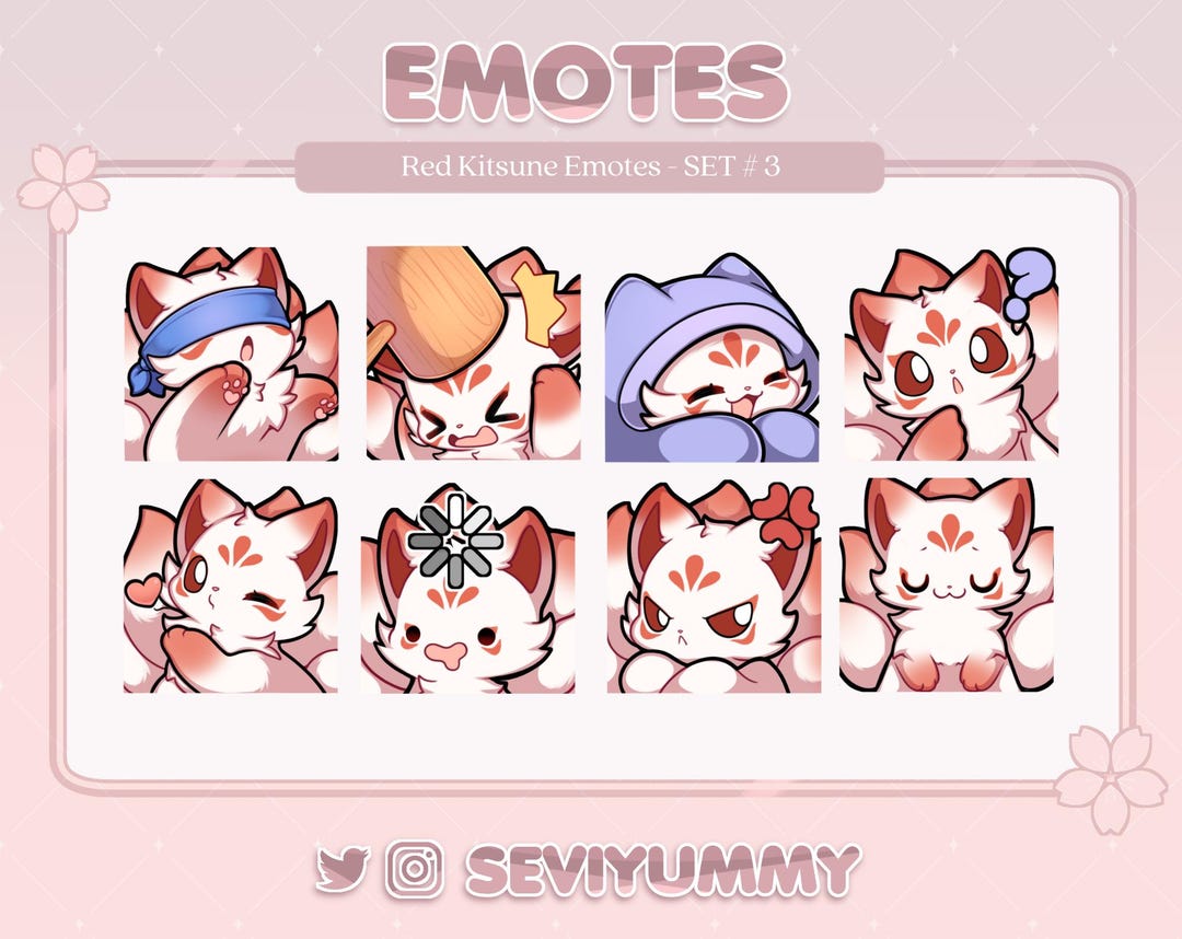 Set #3 Red Kitsune Emotes (twitch/discord) - Kawaii - Fox - Etsy