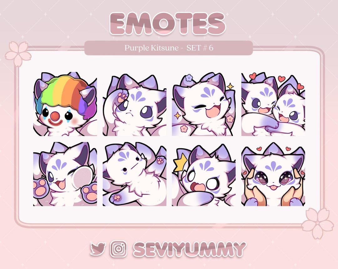 Set #6 Purple Kitsune Emotes (twitch/discord) - Kawaii - Fox - Etsy
