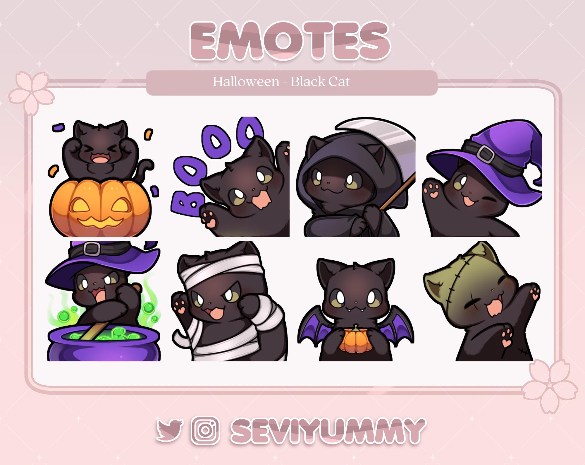 HALLOWEEN Black Cat Emotes (twitch/discord) - Kawaii - Kitty - Neko ...