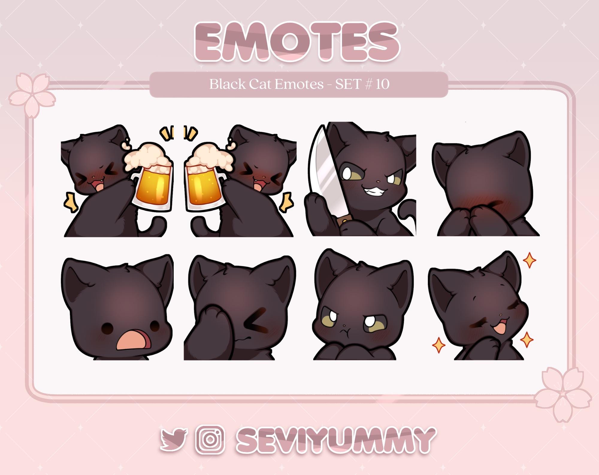 Set #10 Black Cat Emotes (twitch/discord) - Kawaii - Kitty - Neko - Etsy