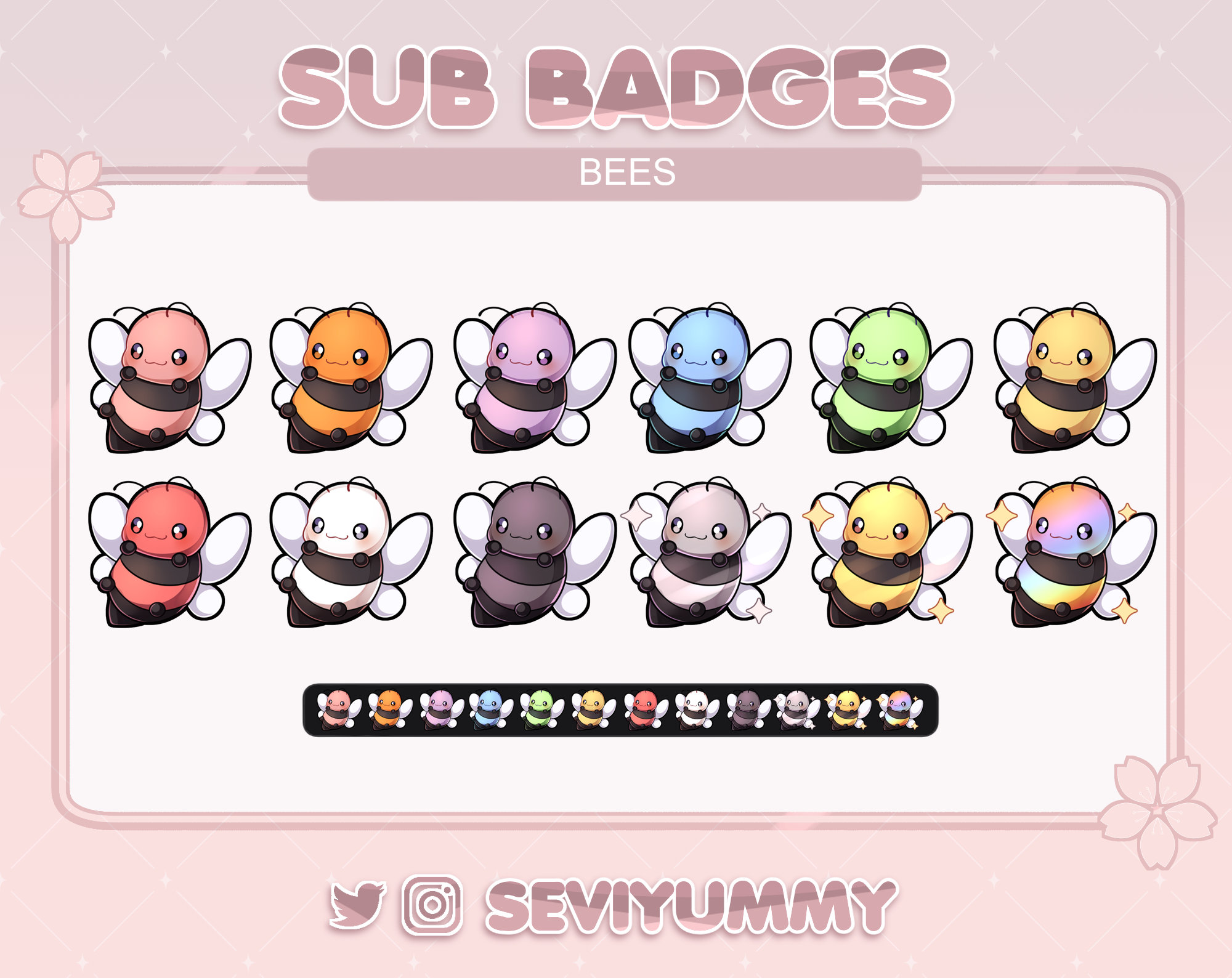 12 Twitch Sub Badges Bee Animal Pretty Kawaii Cute Stream - Etsy