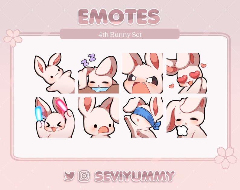 Cute White Bunny Emotes Twitch Discord Kawaii Rabbit Etsy