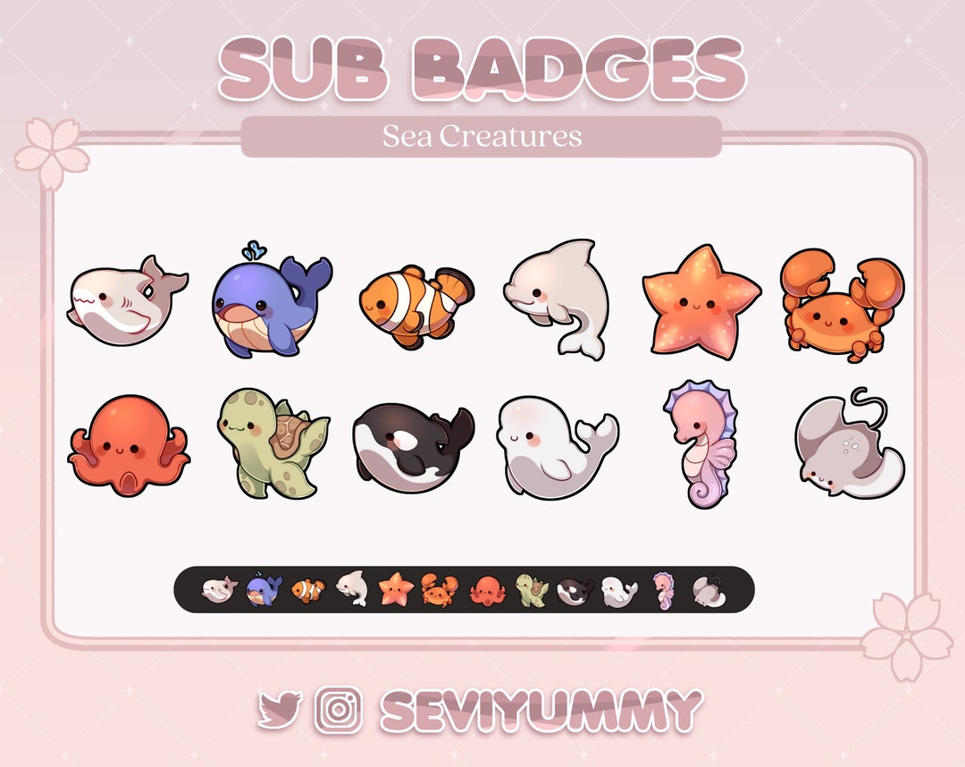 12 Twitch Sub Badges | Sea Creatures | Animals | Ocean | Pretty ...