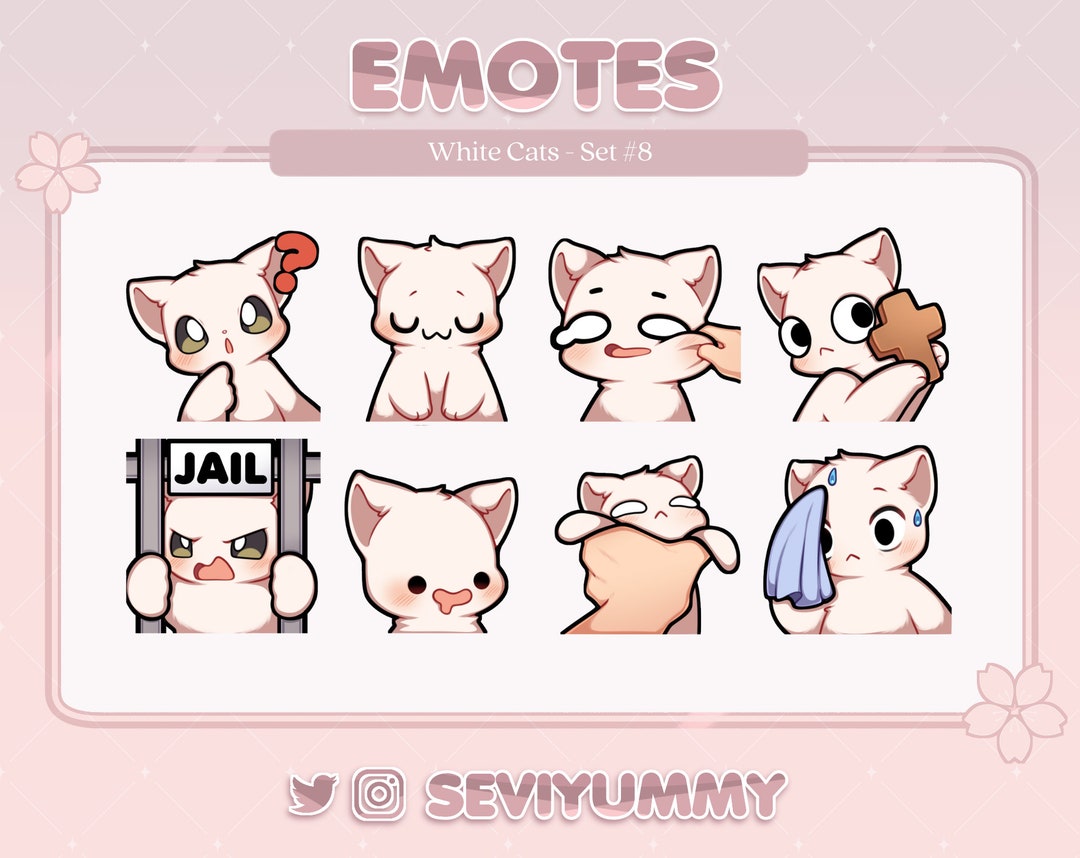 Set #8 White Cat Emotes (twitch/discord) - Kawaii - Kitty - Neko - Etsy