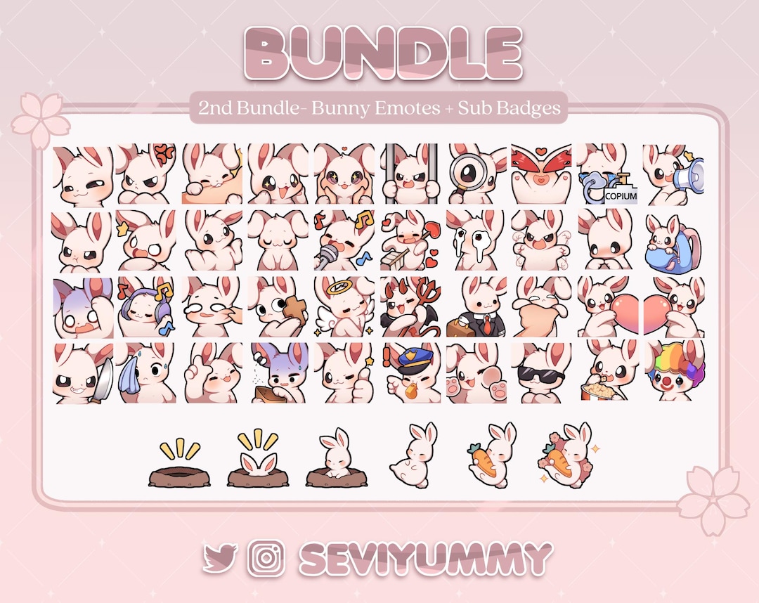 2nd Bunny Bundle Pack - 40 Emotes & 6 Sub Badges (twitch/discord) - Etsy