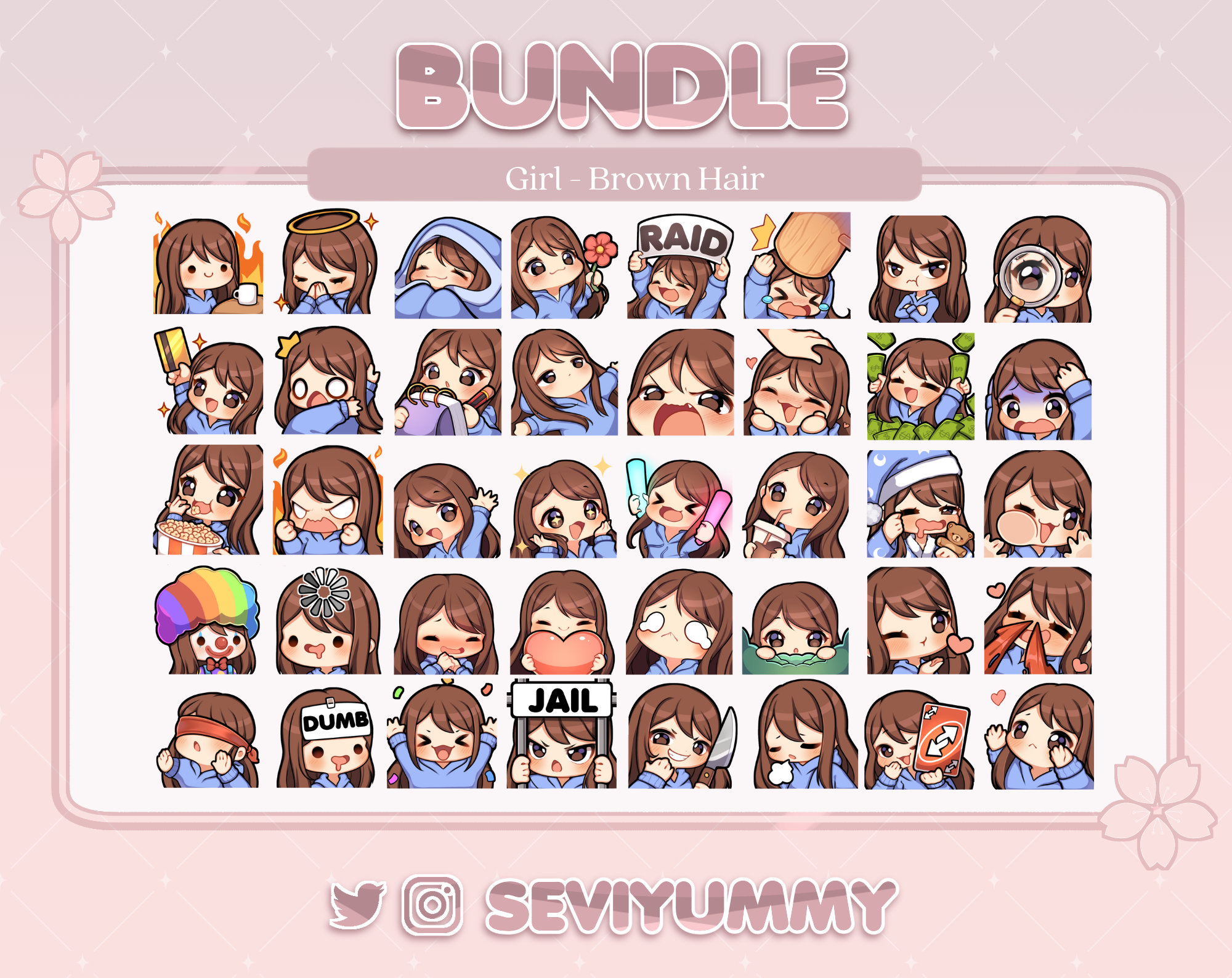 Girl Brown Hair Bundle Pack 40 Emotes twitch/discord - Etsy