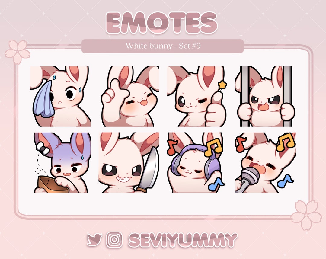 Set 9 White Bunny Emotes twitch/discord Kawaii Rabbit Usagi - Etsy