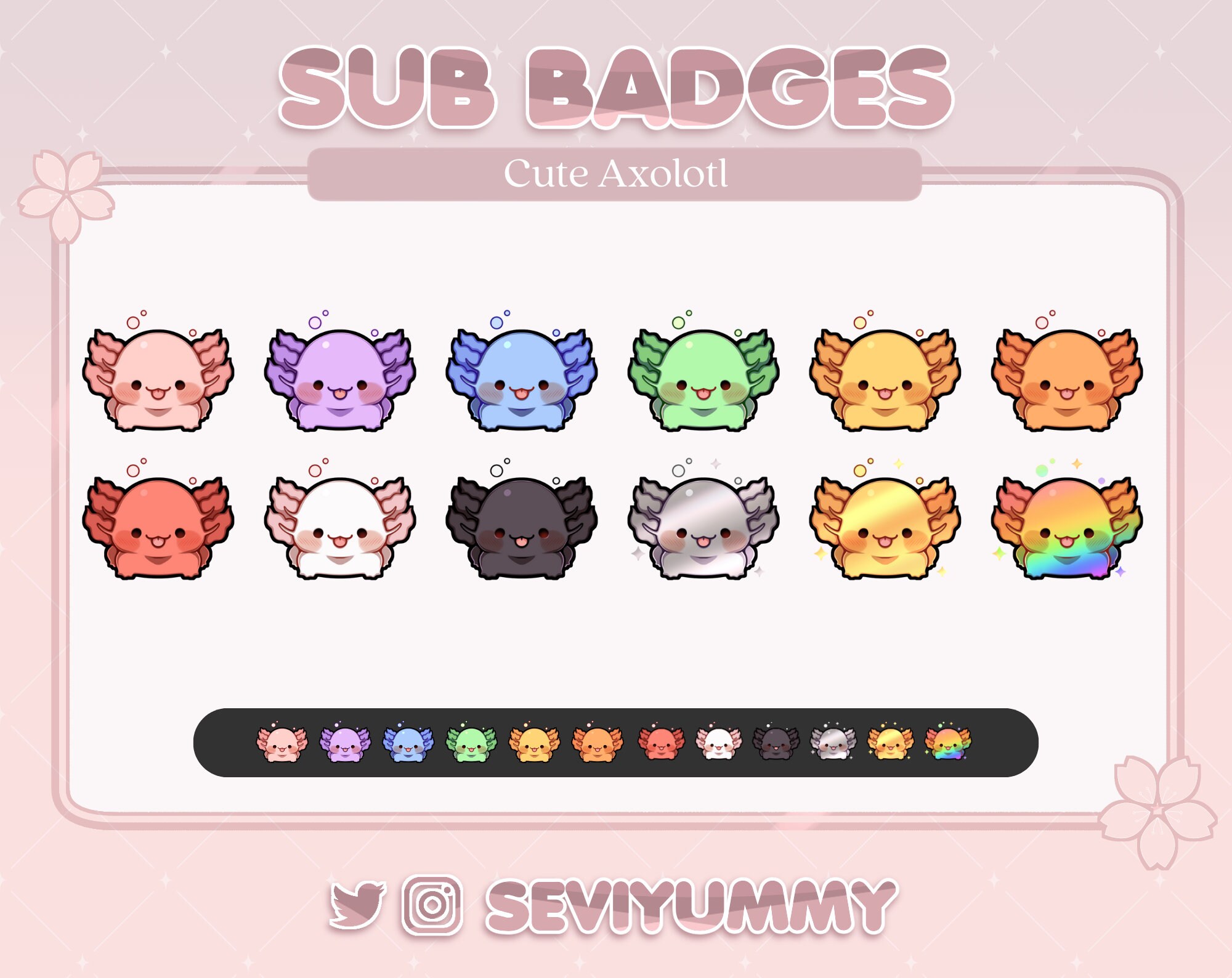 12 Twitch Sub Badges | Axolotl | Animal | Kawaii | Cute | Stream - Etsy