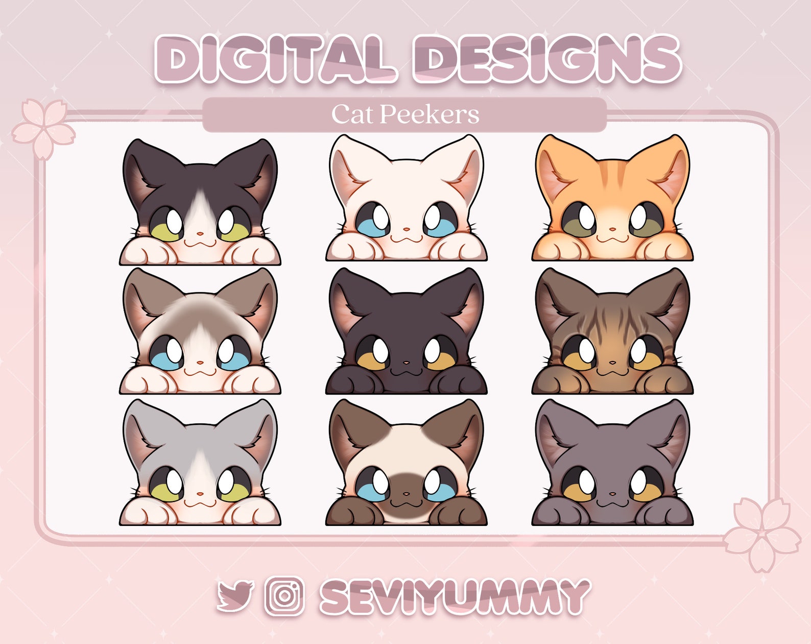 Cat Peekers Digital Designs - Instant Download - for Commercial and ...