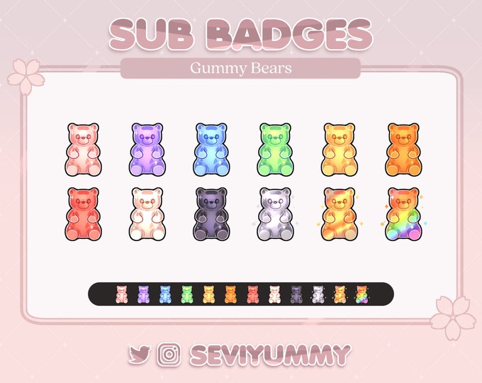 12x GUMMY BEAR Twitch Sub Badges // Kawaii Subscriber Candy Cheer ...