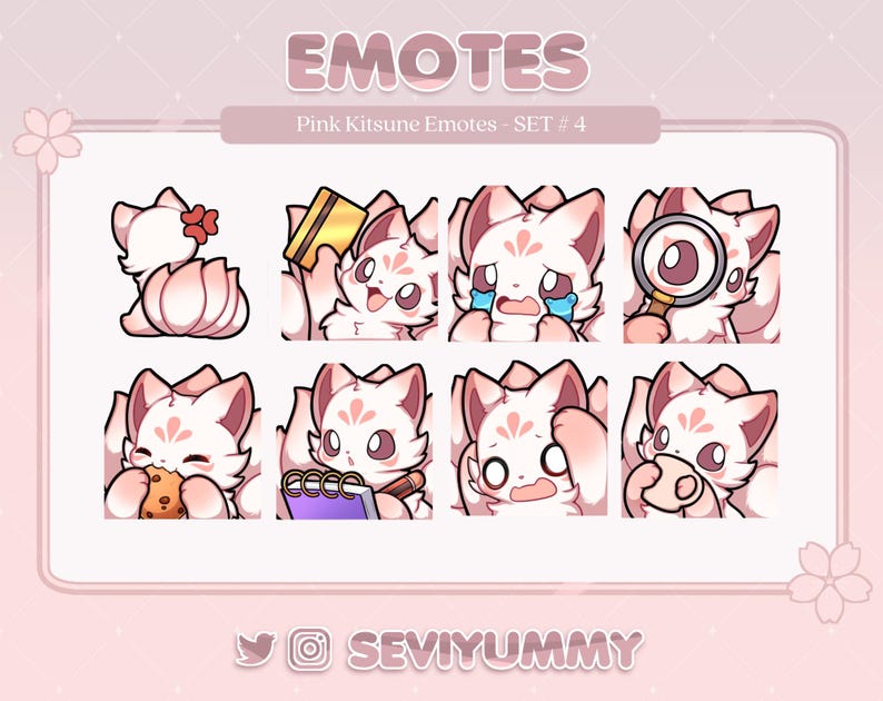 Set #4 Pink Kitsune Emotes (twitch/discord) - Kawaii - Fox - Etsy