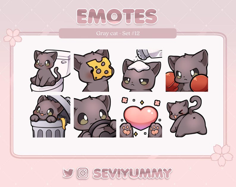 Set #12 Gray Cat Emotes (twitch/discord) - Kawaii - Kitty - Neko - Etsy