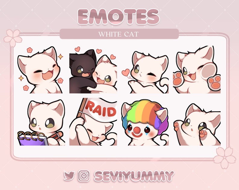 Lindos Emoticonos de Gato Blanco Twitch/Discord Kawaii Kitty Neko ...