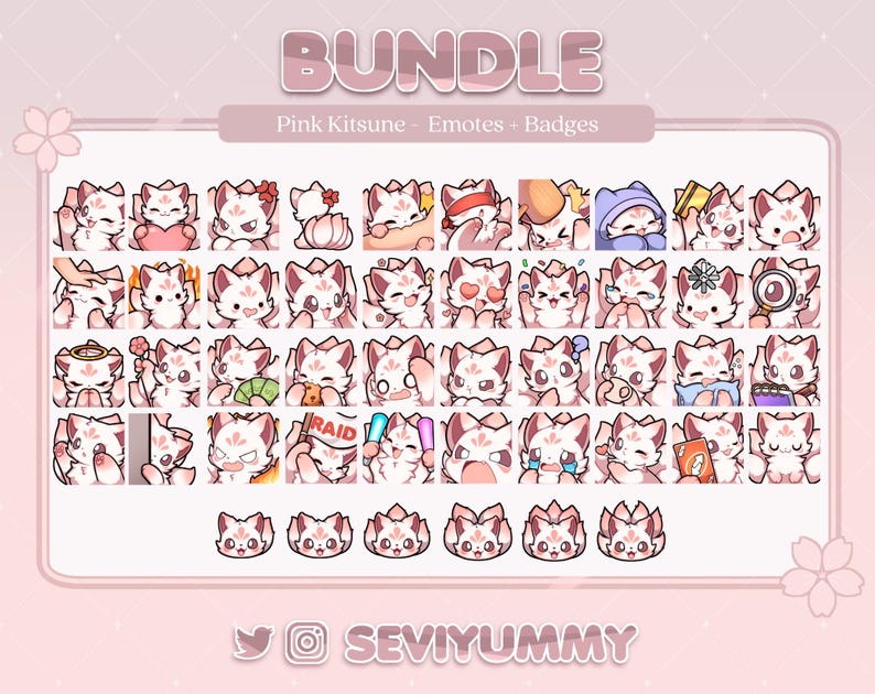 Pink Kitsune Bundle Pack - 40 Emotes & 6 Sub Badges (twitch/discord) - Etsy