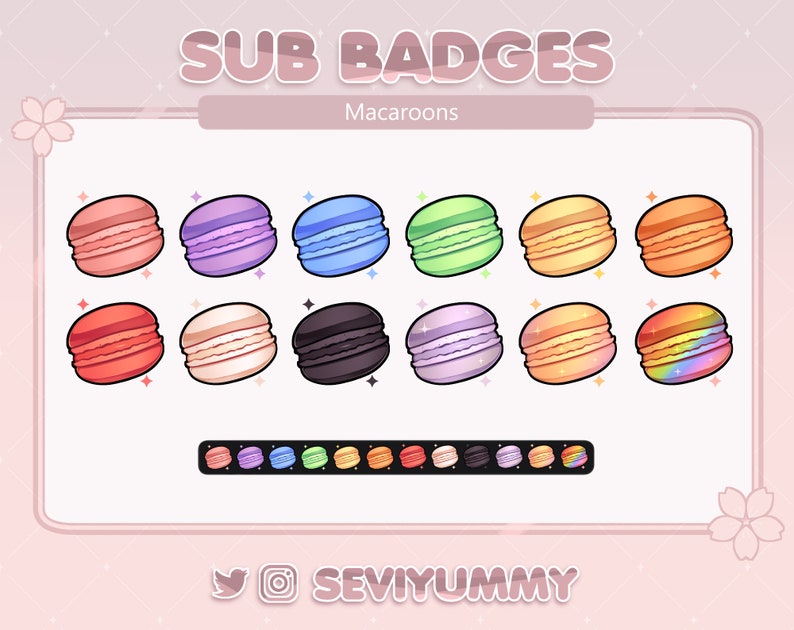 12 Twitch Sub Badges | Macaroon | Kawaii | Pretty | Food | Cute ...