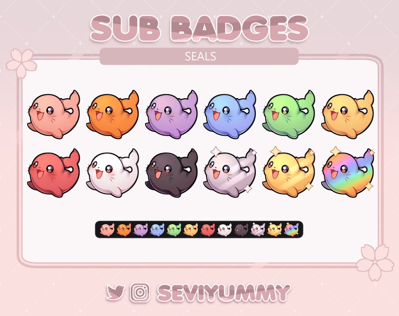 12 Twitch Sub Badges | Seal | Animal | Pretty | Kawaii | Cute | Stream - Etsy