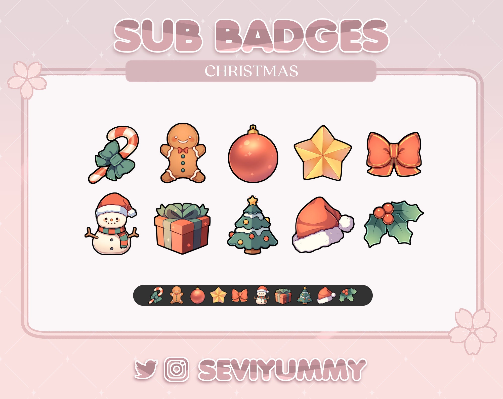 10 Christmas Twitch Sub Badges Holidays Winter Pretty Cute Stream - Etsy