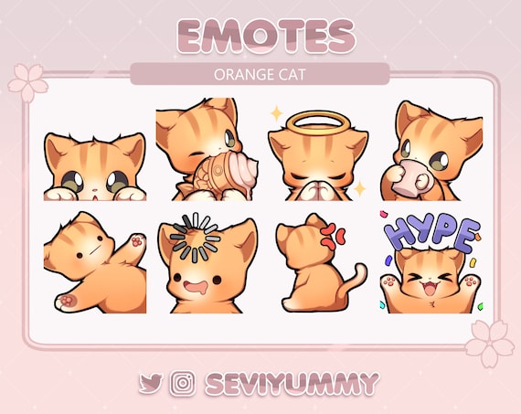 Cute Orange Cat Emotes Twitch Discord Kawaii Kitty Etsy