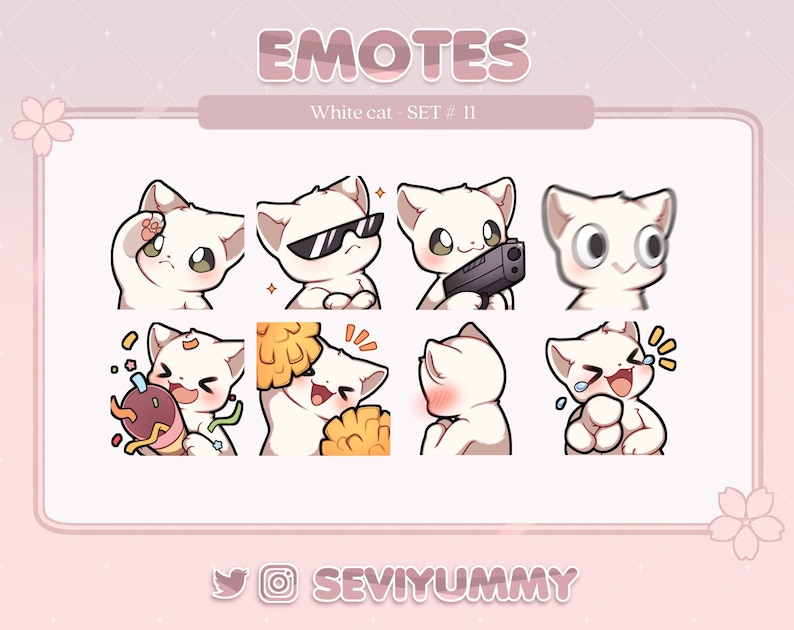 Conjunto n.° 11 de emoticones de gato blanco (Twitch/Discord): Kawaii ...