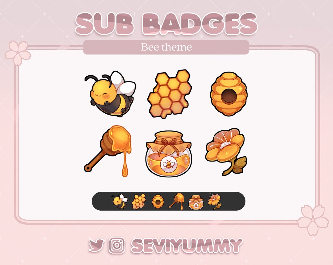 6 Twitch Sub Badges | Bee | Honey | Pretty | Kawaii | Cute | Stream - Etsy