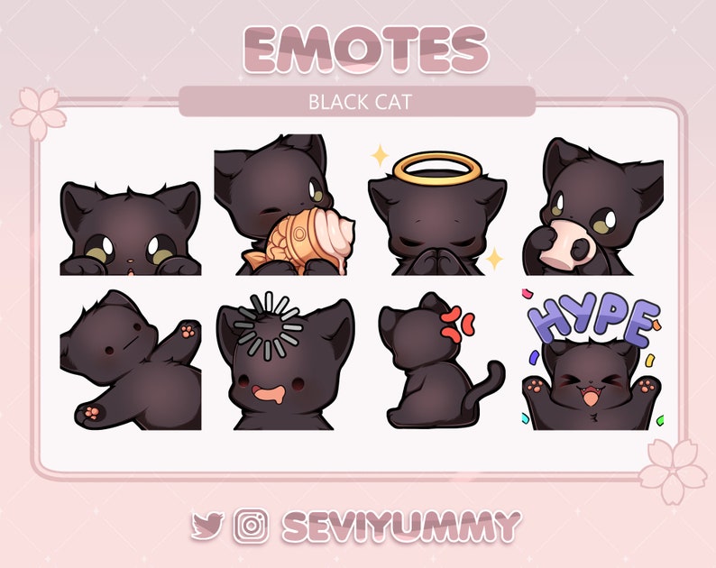 Set #2 Black Cat Emotes (twitch/discord) - Kawaii - Kitty - Neko - Etsy