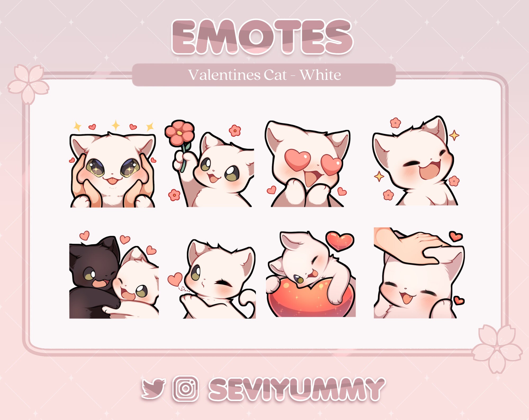Love Valentines White Cat Emotes Twitch Discord Kawaii Kitty Neko Etsy