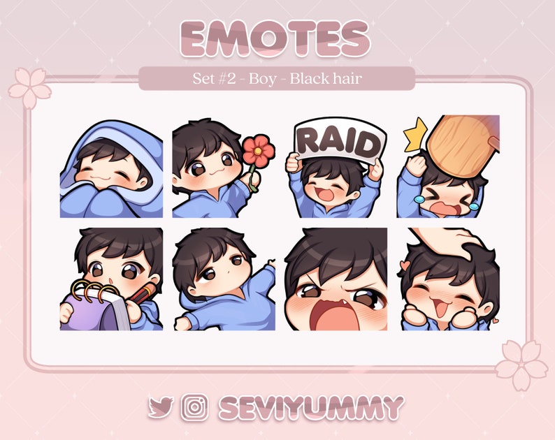 Set #2 Twitch / Discord Emotes - Chibi Boy - Black Hair - Etsy