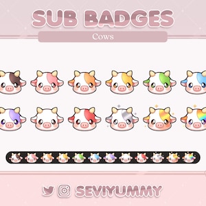 Cute Cow Twitch Sub Badges | Kawaii Animal Stream Icons (digital ...