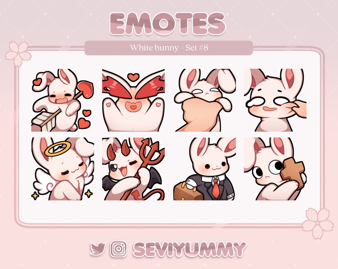 Set #8 White Bunny Emotes (twitch/discord) - Kawaii - Rabbit - Usagi - Etsy