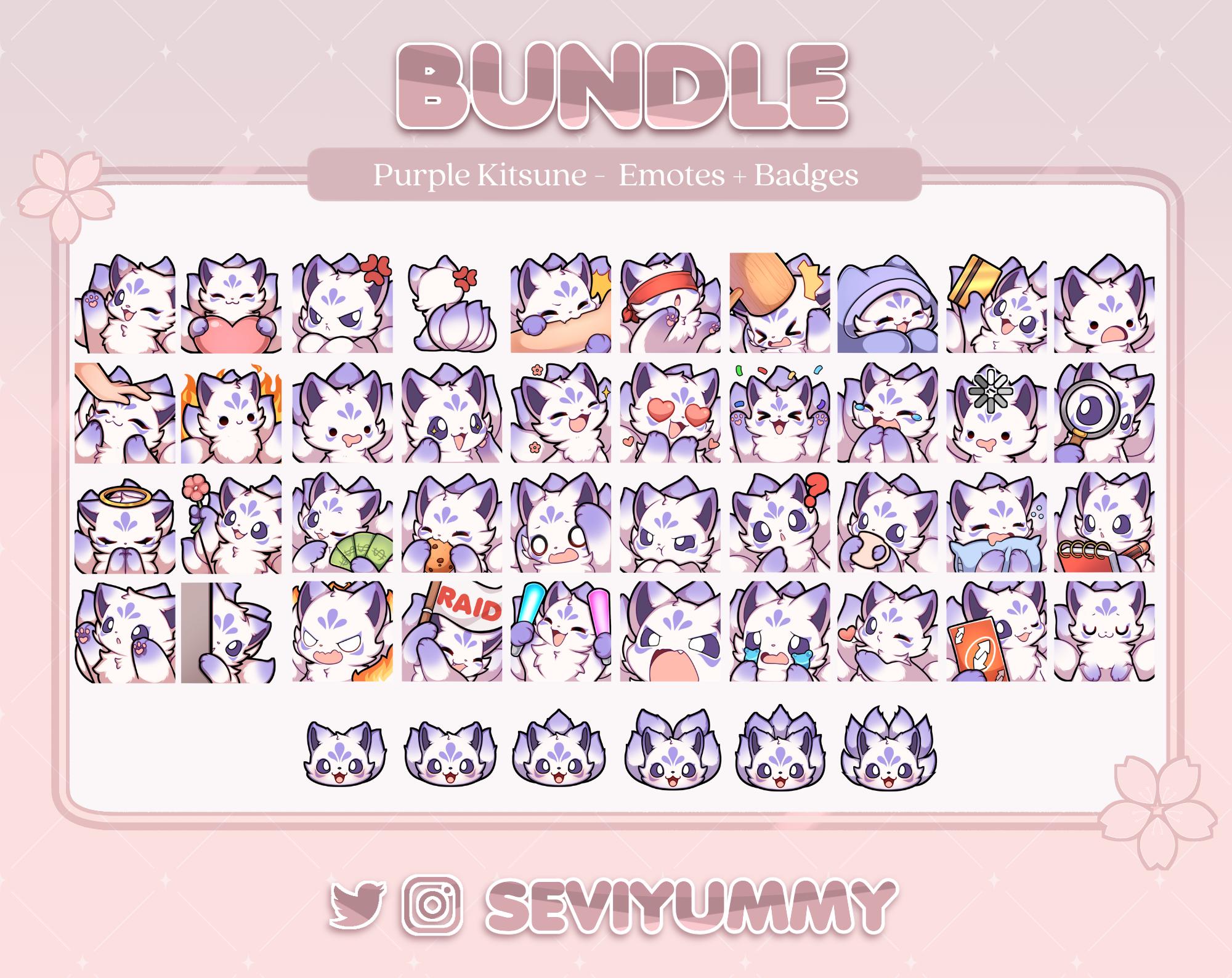 Purple Kitsune Bundle Pack - 40 Emotes & 6 Sub Badges (twitch/discord ...