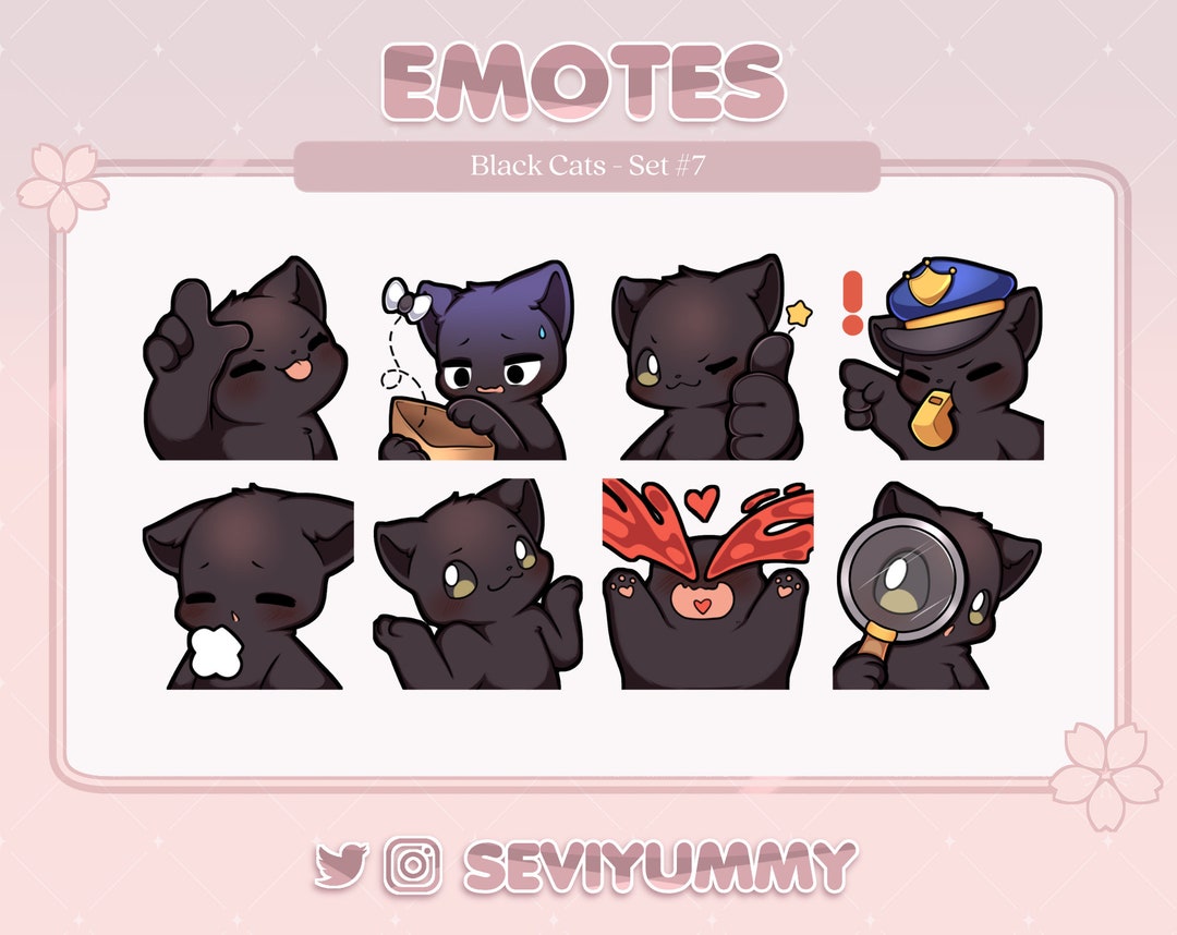 Set #7 Black Cat Emotes (twitch/discord) - Kawaii - Kitty - Neko - Etsy