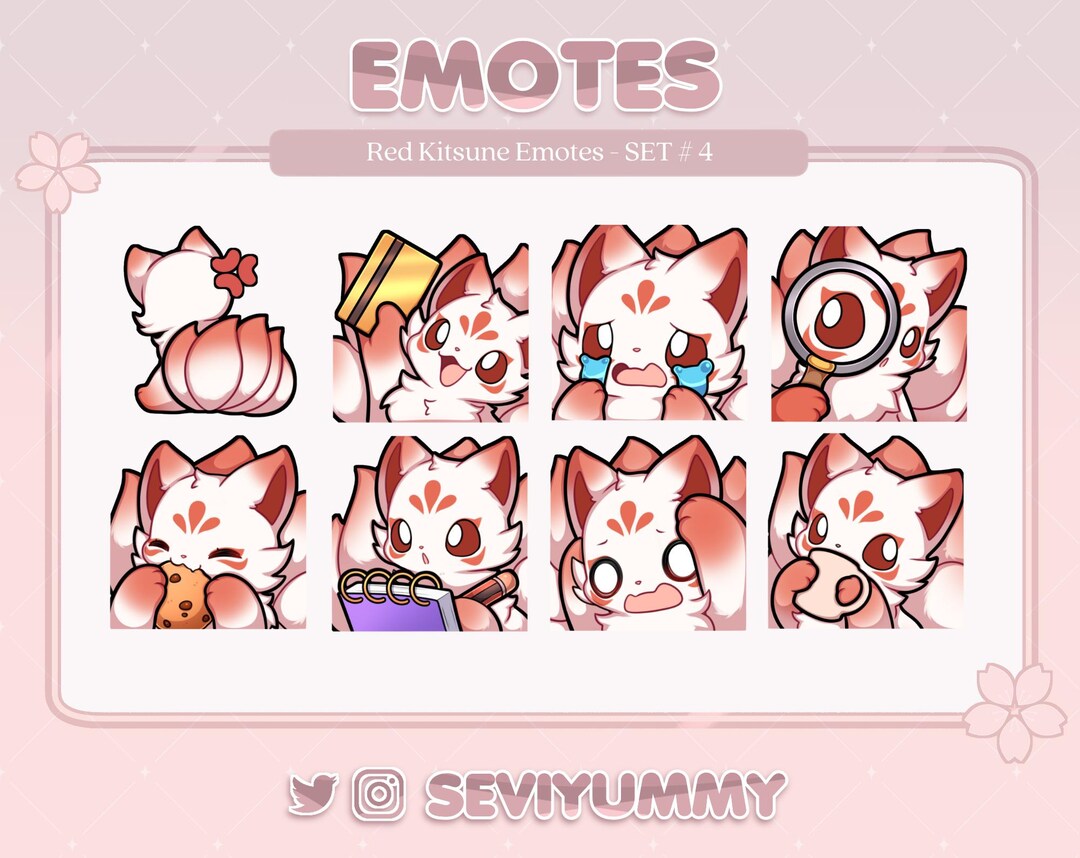 Set #4 Red Kitsune Emotes (twitch/discord) - Kawaii - Fox - Etsy