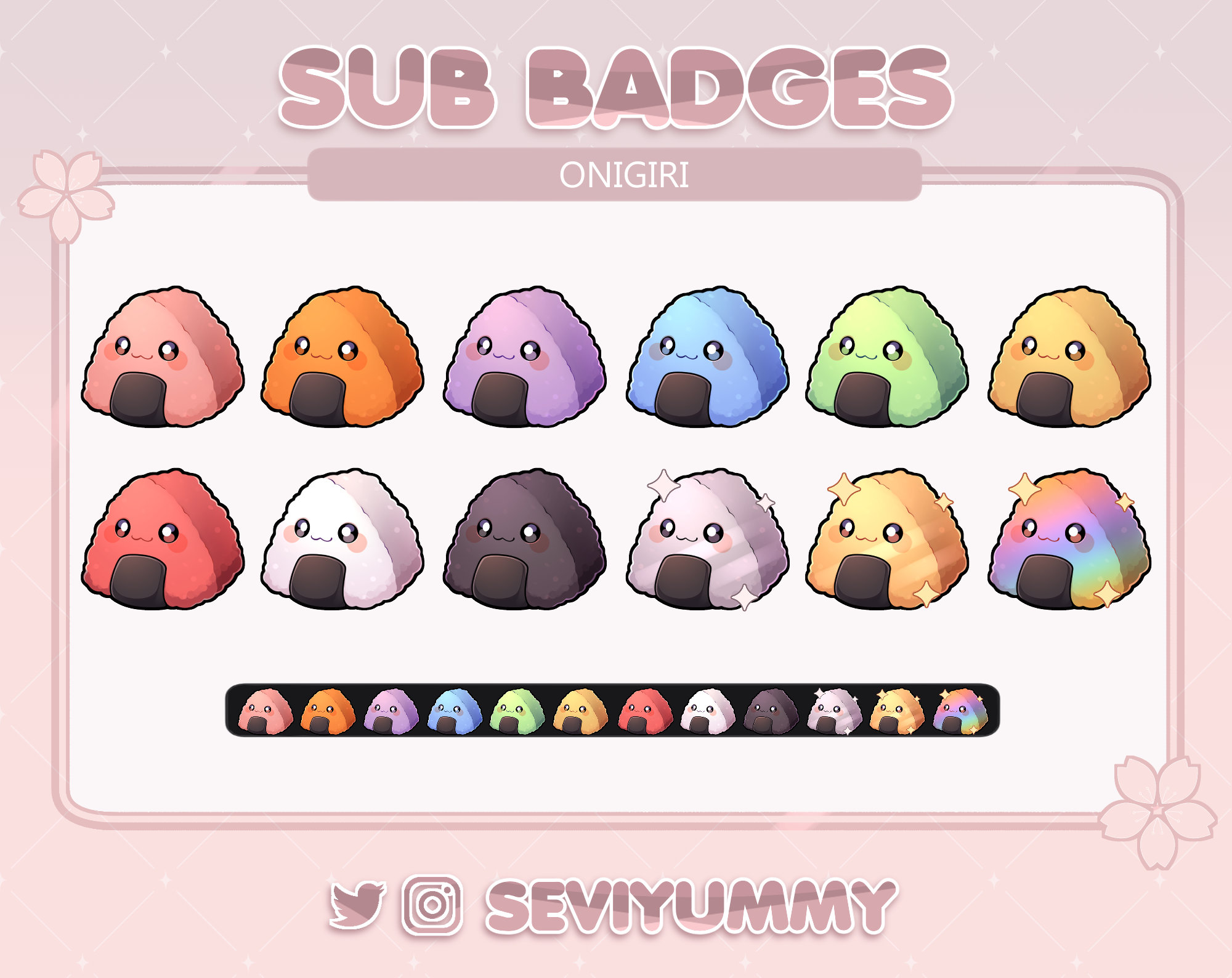 12 Twitch Sub Badges Onigiri Riceball Food Pretty Kawaii Cute Stream - Etsy