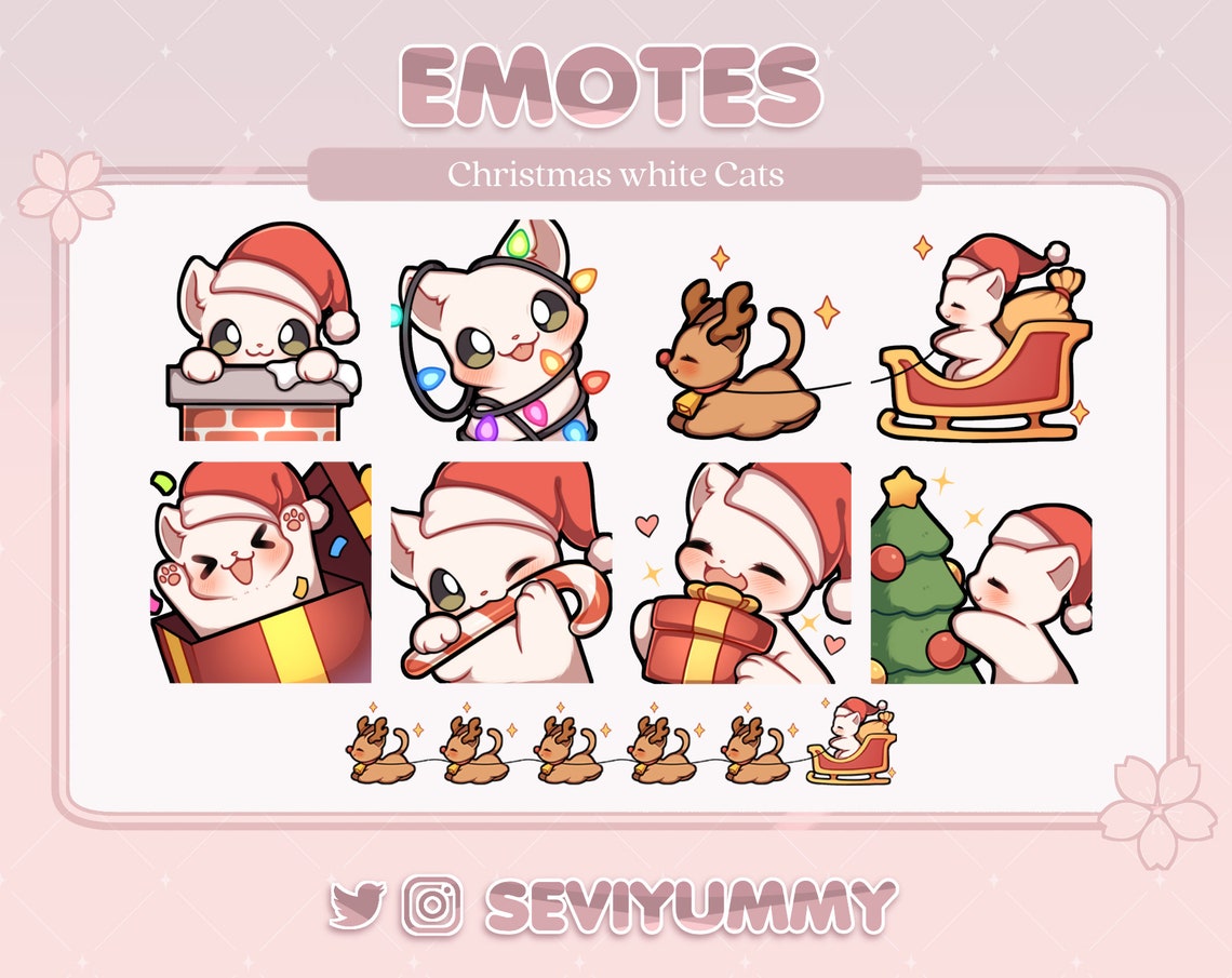 Christmas White Cat Emotes Twitch Discord Kawaii Kitty Neko Xmas Etsy