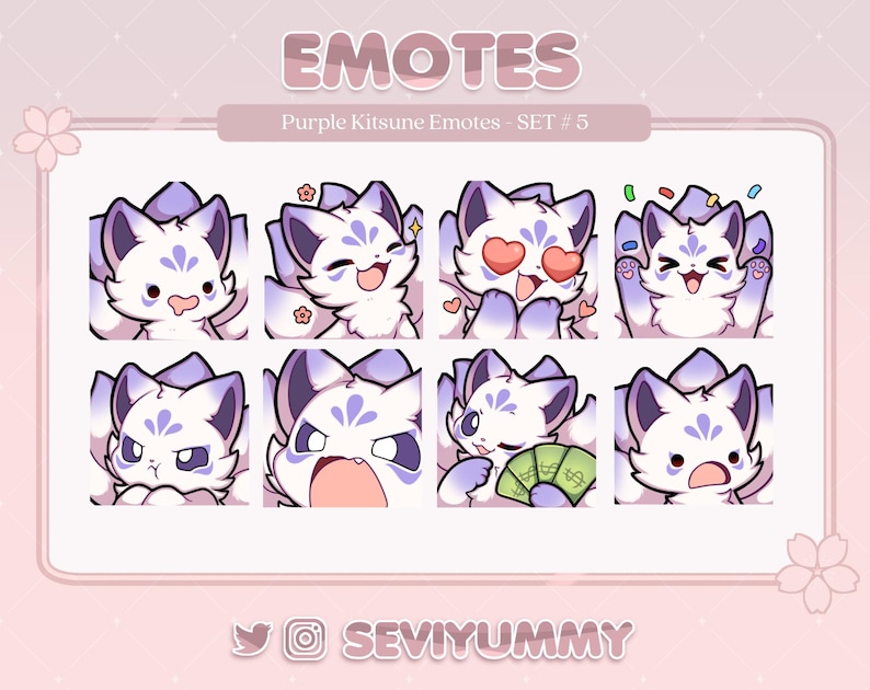 Set #5 Purple Kitsune Emotes (twitch/discord) - Kawaii - Fox - Etsy