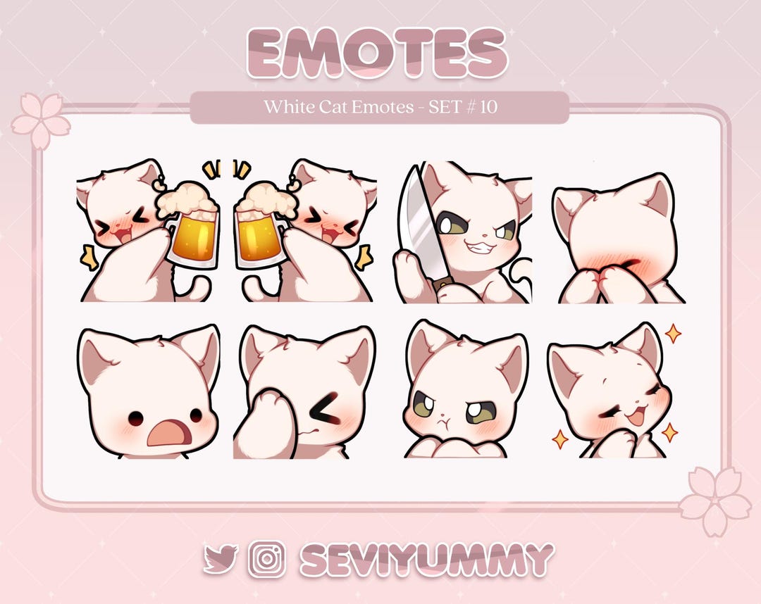 Set #10 White Cat Emotes (twitch/discord) - Kawaii - Kitty - Neko - Etsy