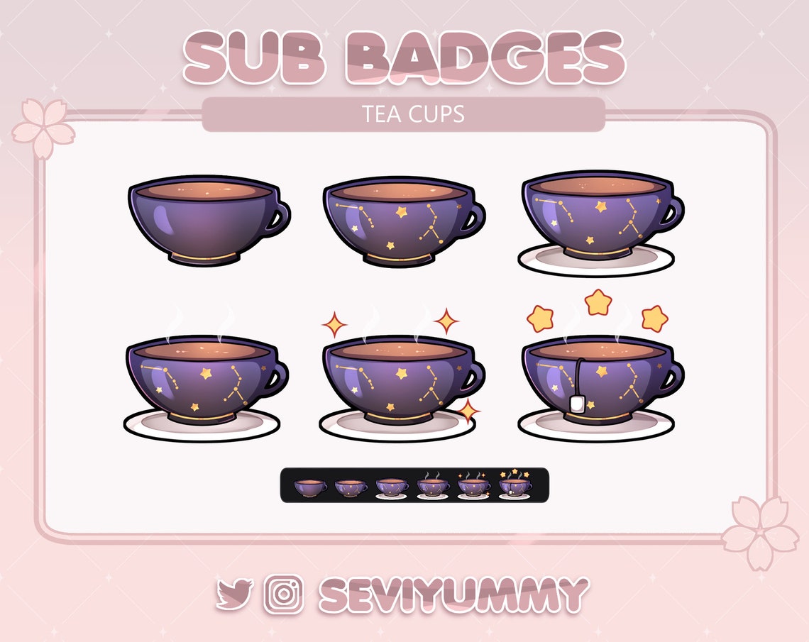 6 Twitch Sub Badges Tea Cup Constellation Pretty - Etsy