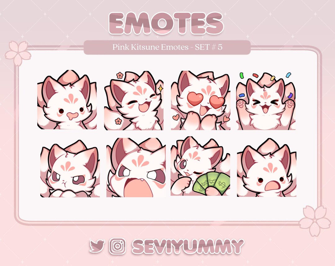 Set #5 Pink Kitsune Emotes (twitch/discord) - Kawaii - Fox - Etsy
