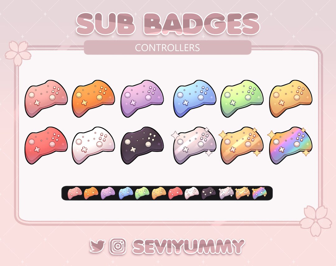 12 Twitch Sub Badges | Controller | Joypad | Pretty | Kawaii | Cute ...