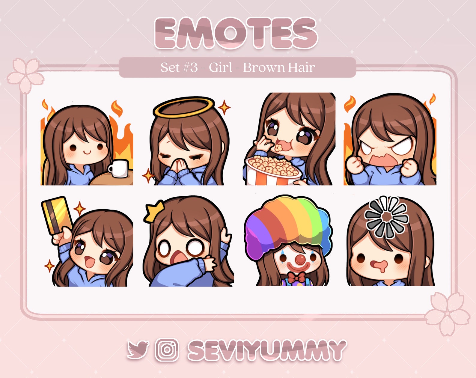 Set #3 Twitch / Discord Emotes - Chibi Girl - Brown Hair - Etsy