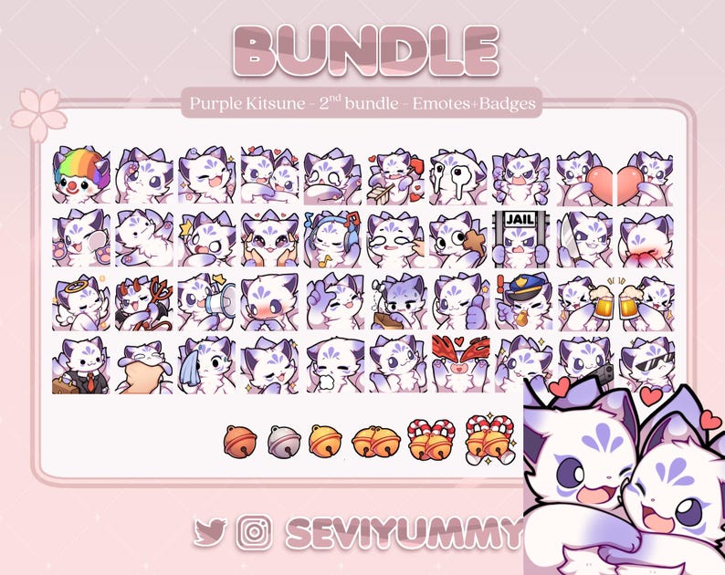 2nd Purple Kitsune Bundle Pack - 40 Emotes & 6 Sub Badges (twitch ...