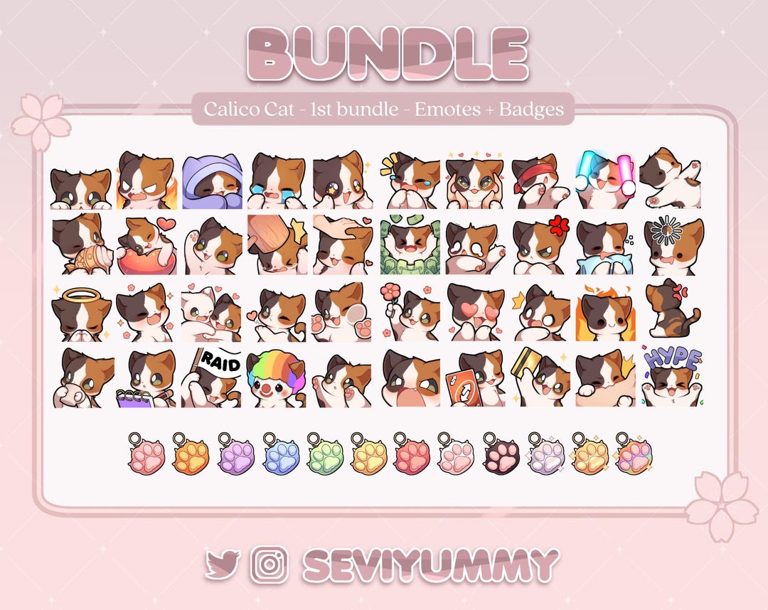 Calico Cat Bundle Pack - 40 Emotes & 12 Sub Badges (twitch/discord) - Etsy