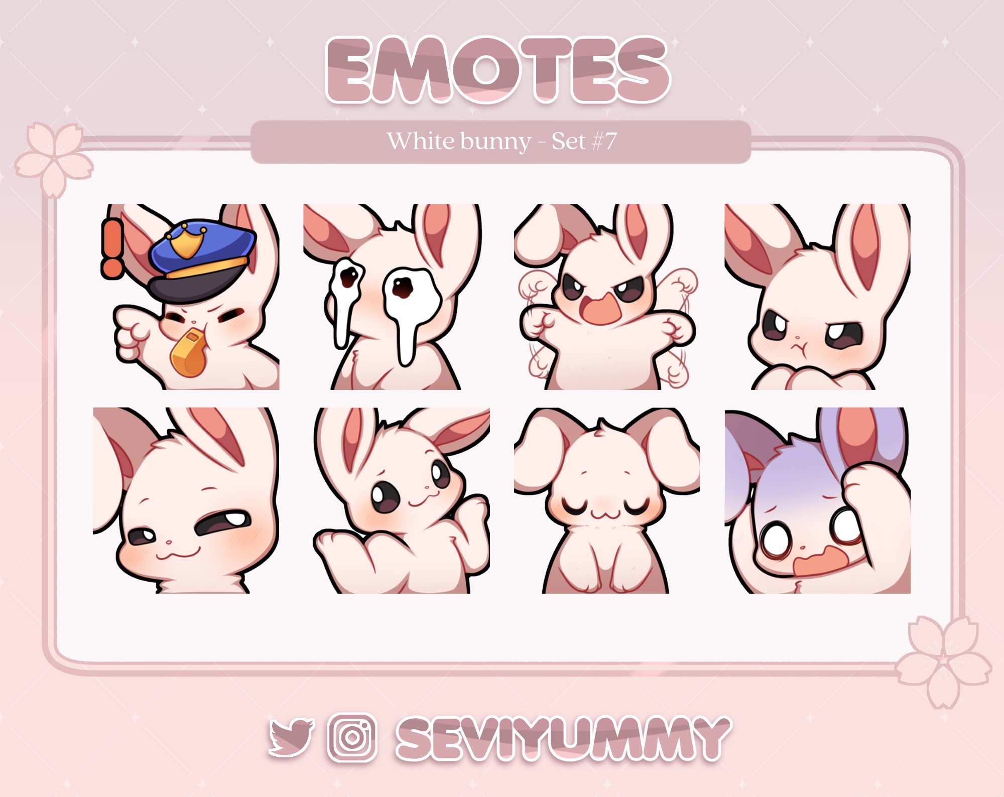 Set 7 Cute White Bunny Emotes twitch/discord Kawaii Rabbit Usagi - Etsy