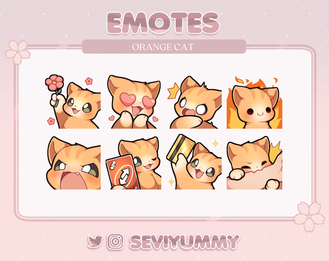 Cute Orange Cat Emotes Twitch Discord Kawaii Kitty Etsy