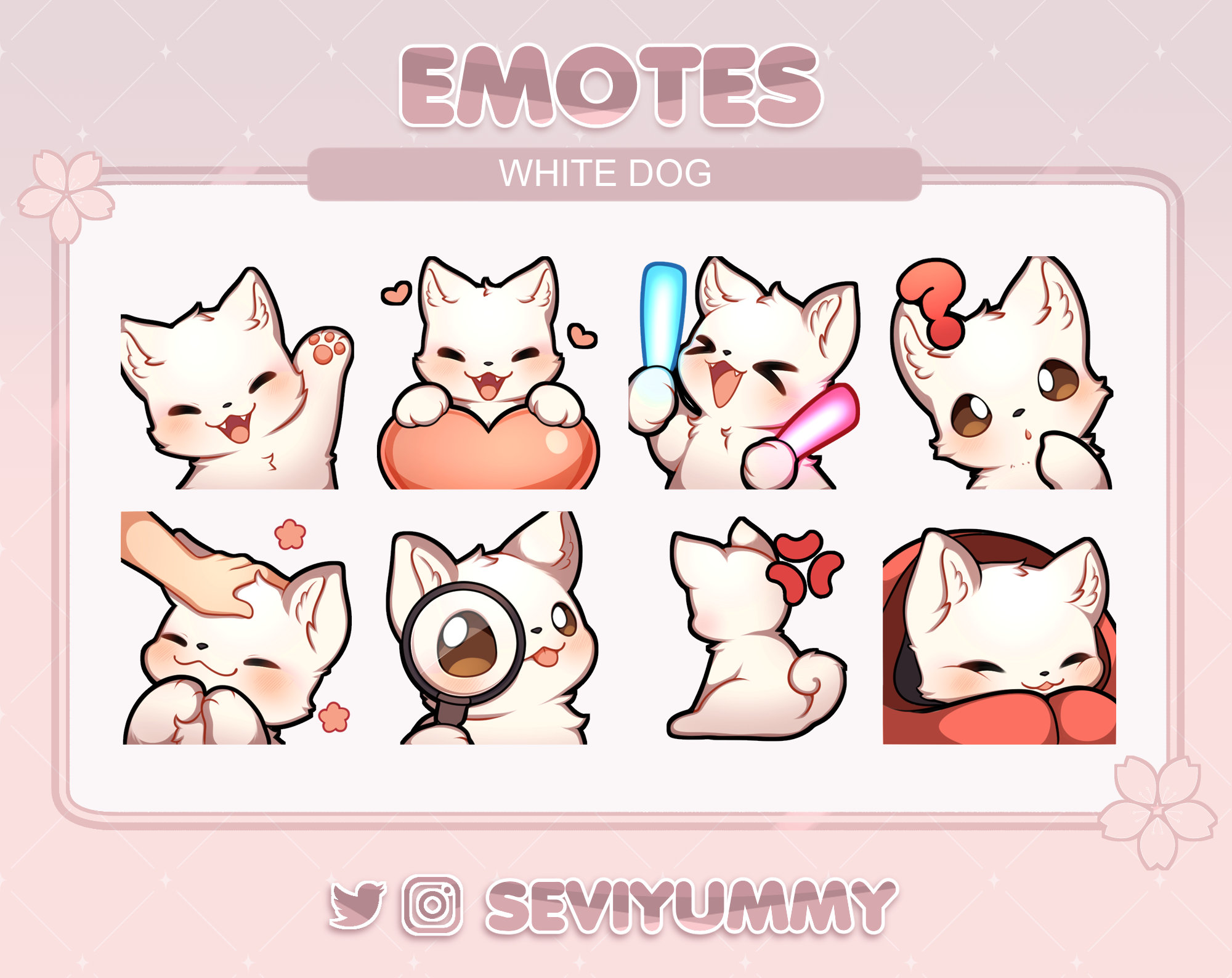 Cute White Dog Emotes twitch/discord Kawaii Dog Wolf - Etsy UK