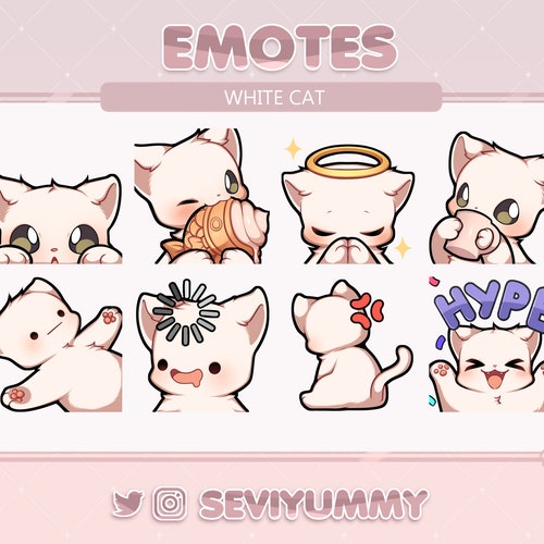 Cute White Cat Emotes Twitch Discord Kawaii Kitty Neko Etsy